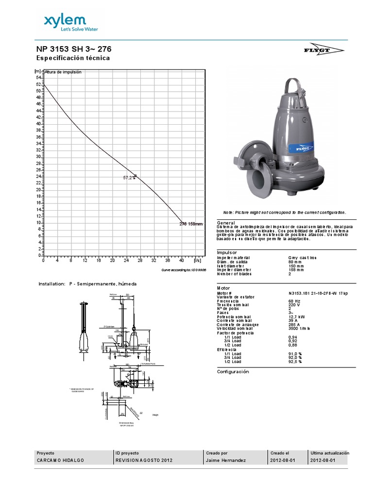 Ficha Tecnica Bomba Flygt Carcamo Hidalgo Rev. Agosto 2012 | Descargar gratis PDF | Poder ...
