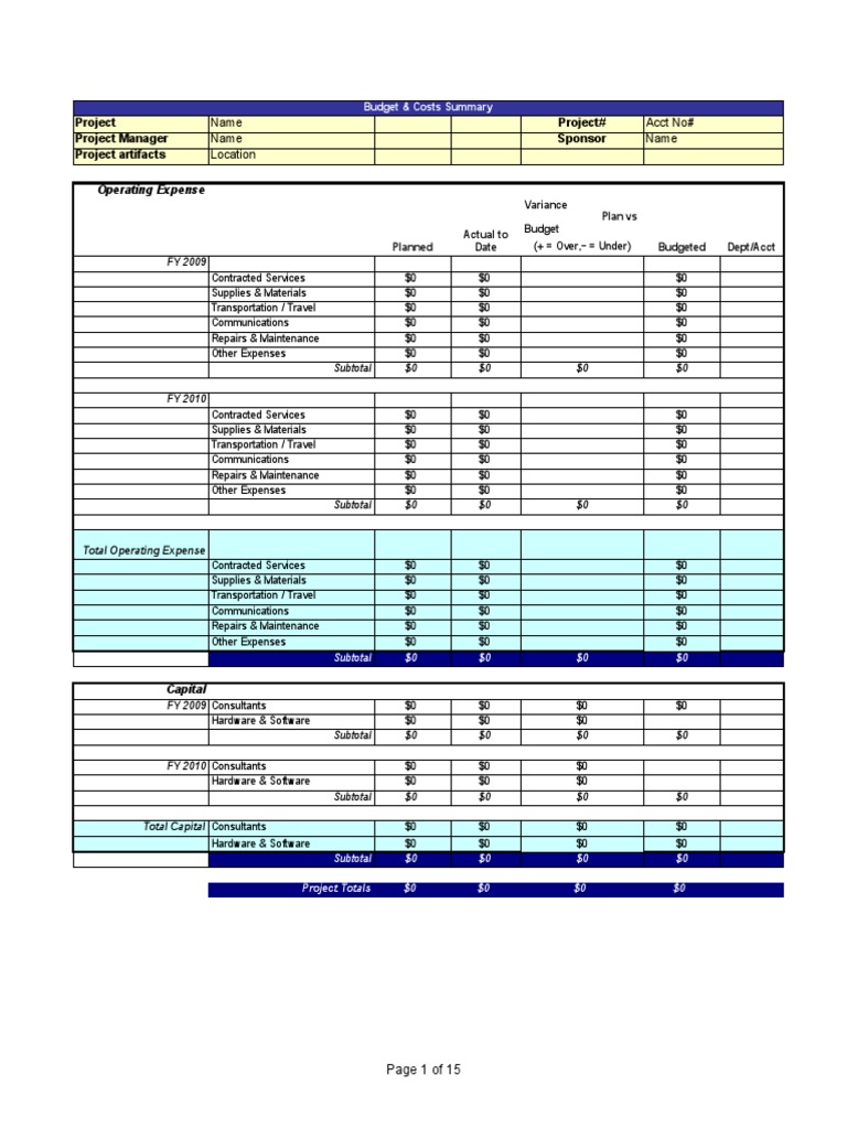 Project Budget & Costs Template | Business | Business