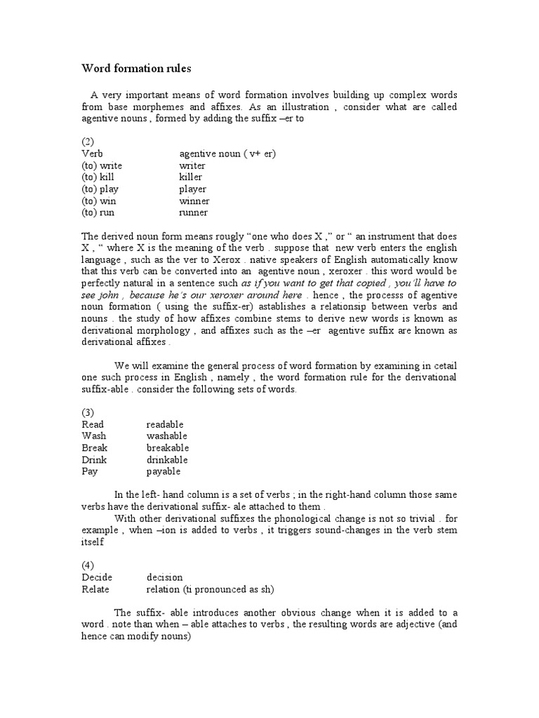 Word Formation Rules | Morphology (Linguistics) | Verb
