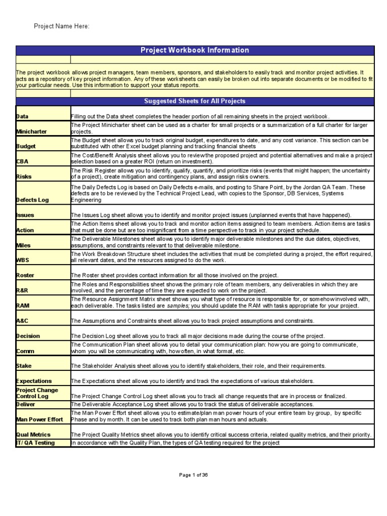 Project Management Workbook | Business | Computing