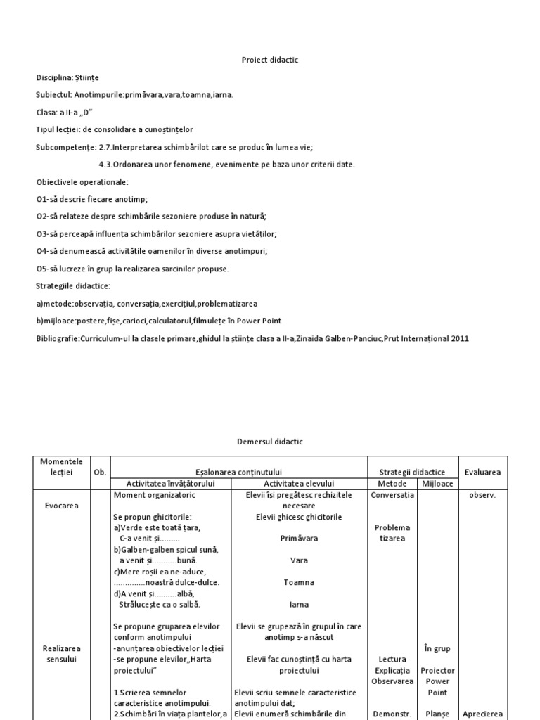 Proiect Didactic | PDF