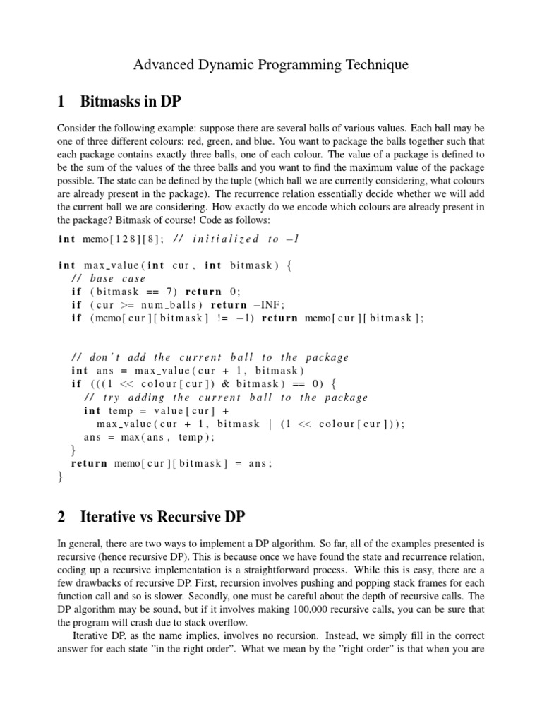Advanced Dynamic Programming Technique | PDF