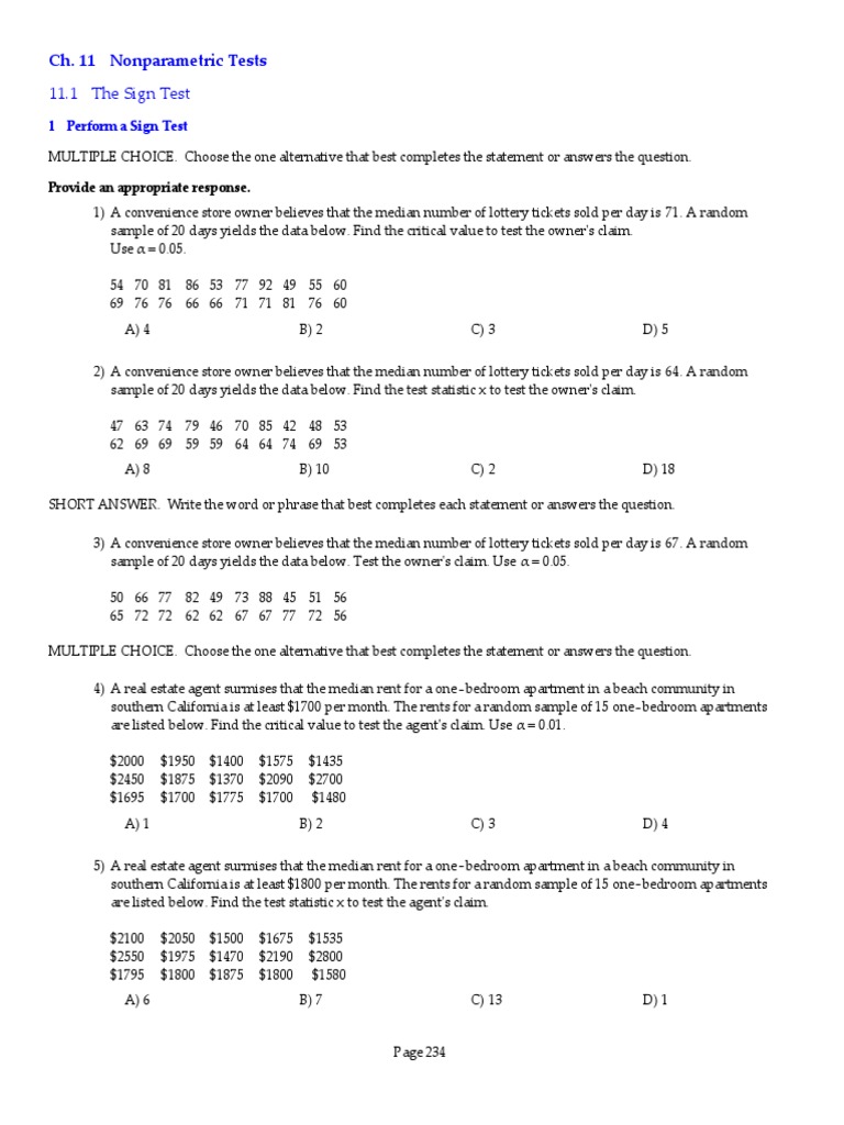 Nonparametic Tests | PDF | Sat | Multiple Choice