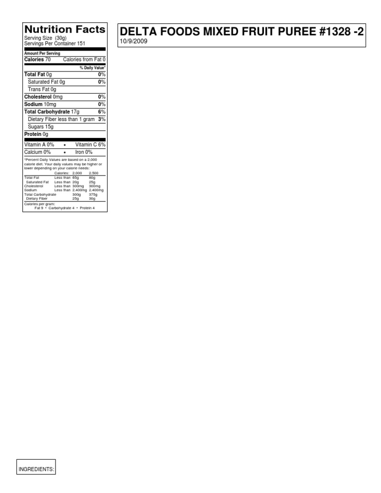 Delta Foods Nutrition Facts Summary | PDF