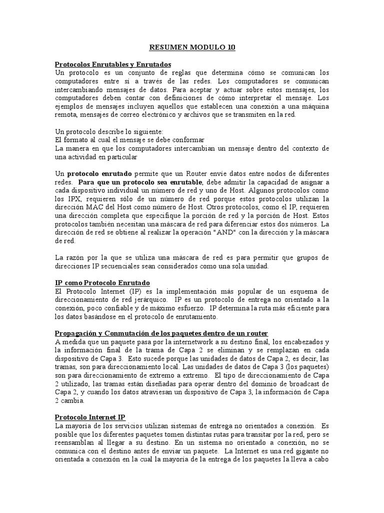 Resumen Modulo 10 | PDF | Enrutador (Computación) | Enrutamiento