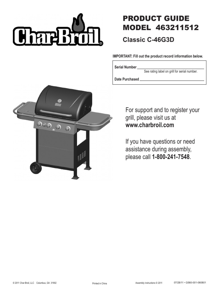 CharBroil Grill Model 463211512 Owners Manual | PDF | Barbecue Grill ...