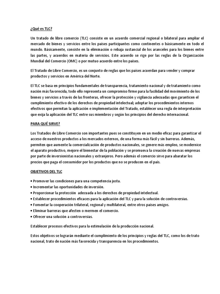 Qué Es TLC | PDF | Tratado de Libre Comercio Norteamericano | Libre ...