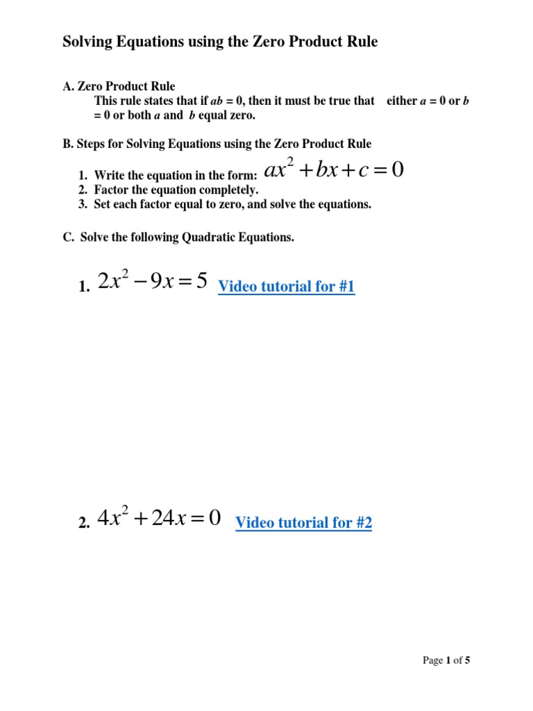 Zero Product Rule for Quadratic Equations | PDF | Teaching Methods ...
