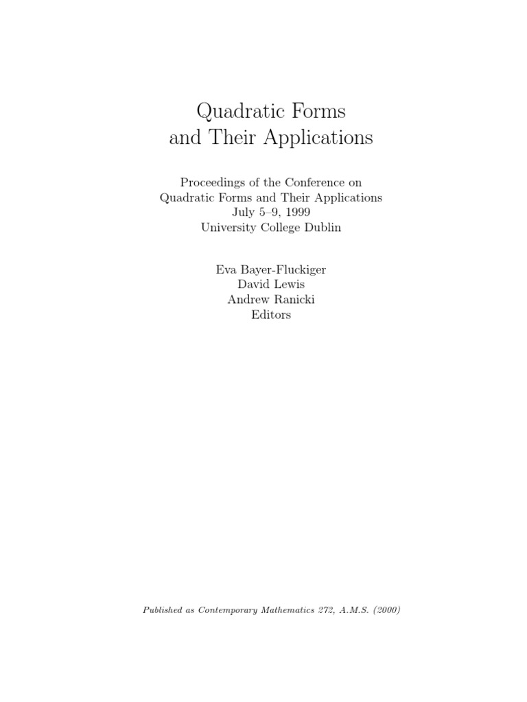 Quadratic Forms And Their Applications Pdf Field Mathematics Group Mathematics