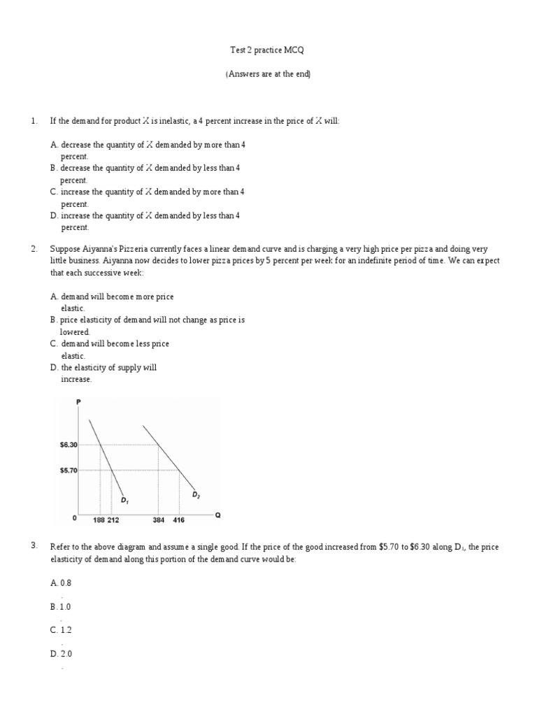 Elasticity Practice Test | Elasticity (Economics) | Demand