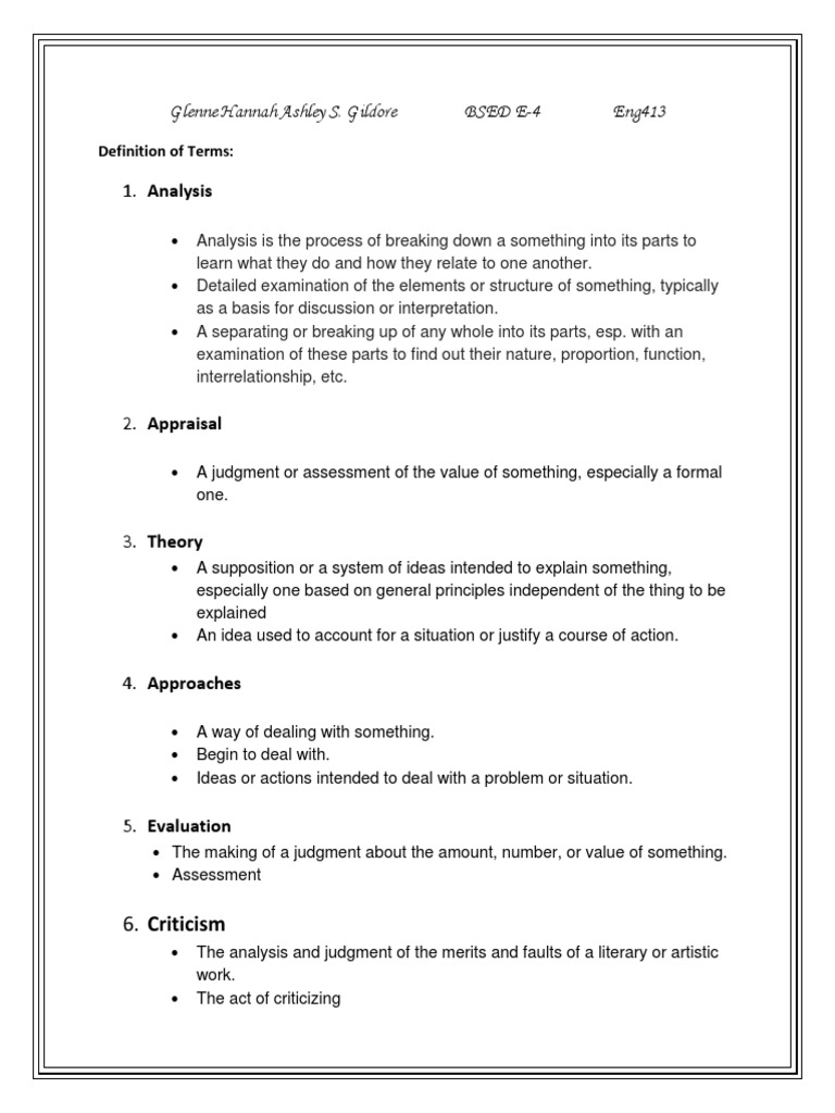 Key Terms in Analysis and Evaluation | PDF | Self-Improvement | Science ...