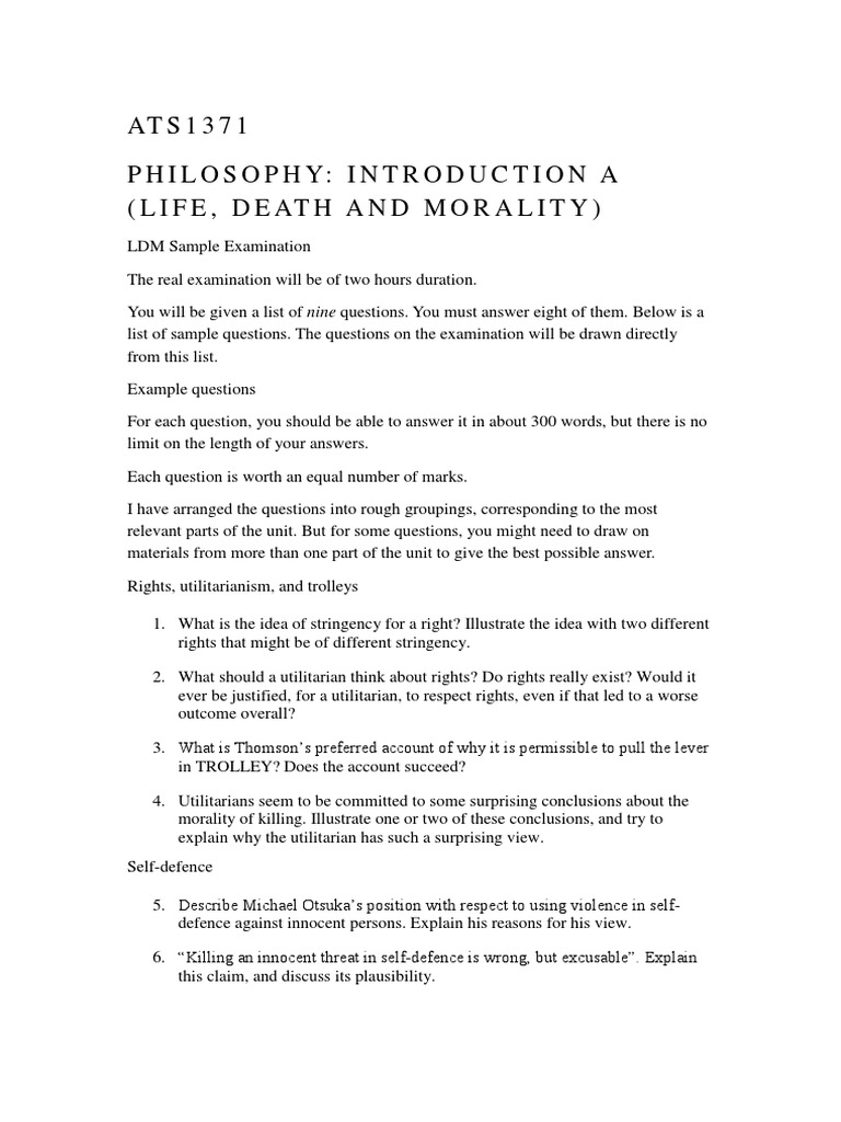 LDM Sample Exam 2011 (1) (1) DDSW | PDF | Utilitarianism | Ethical Theories