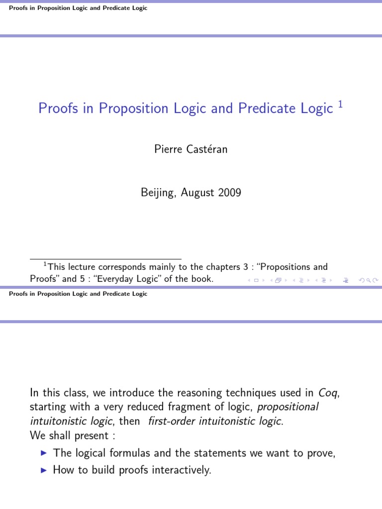 Proofs in Proposition Logic and Predicate Logic: Pierre Cast Eran | PDF | Theorem | First Order ...