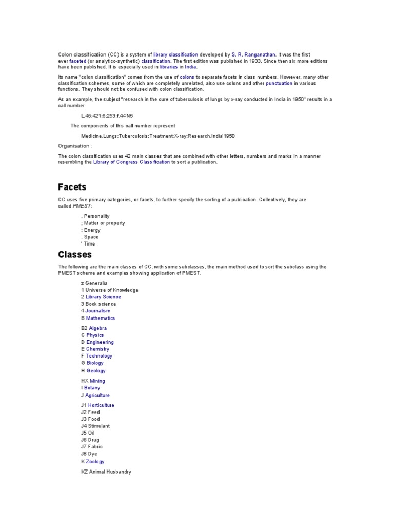 Colon Classification 6 | Libraries | Library Cataloging And Classification