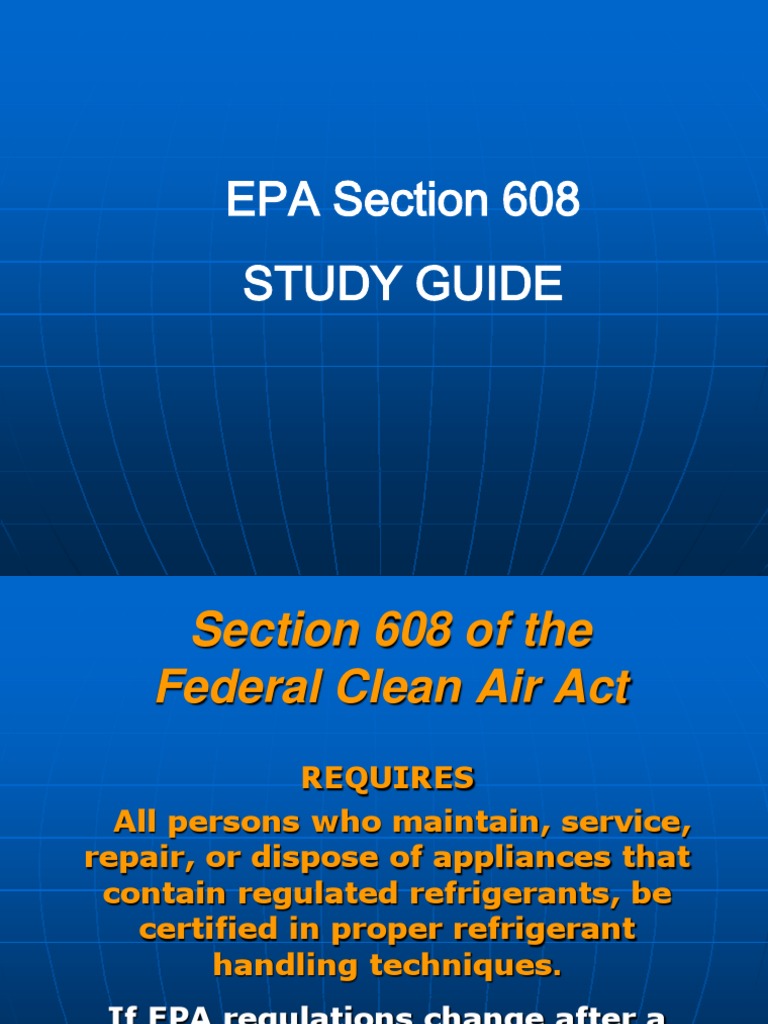 EPA Section 608 Study Guide | PDF | Chlorofluorocarbon | Ozone Depletion