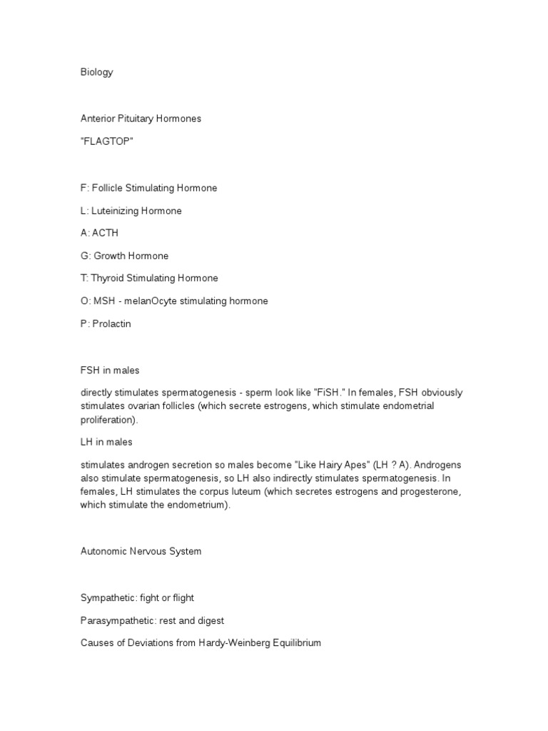 MCAT Mnemonic S | PDF | Luteinizing Hormone | Animal Anatomy