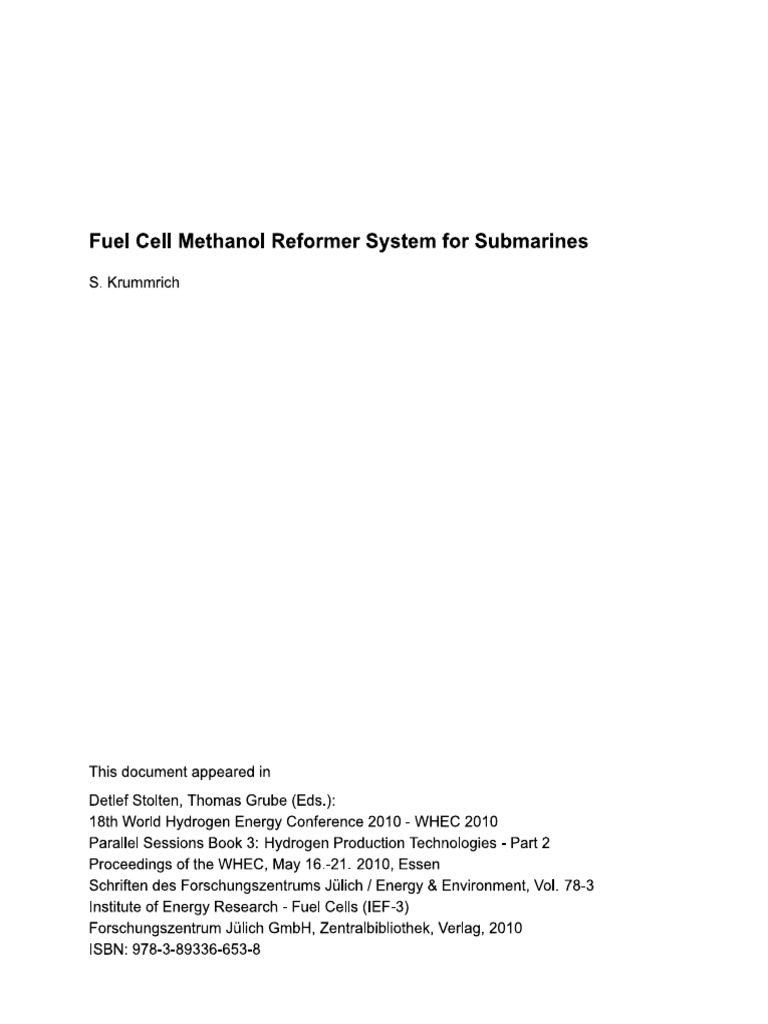 Fuel Cell Methanol Reformer System For Submarines - HP4a - 9 ...