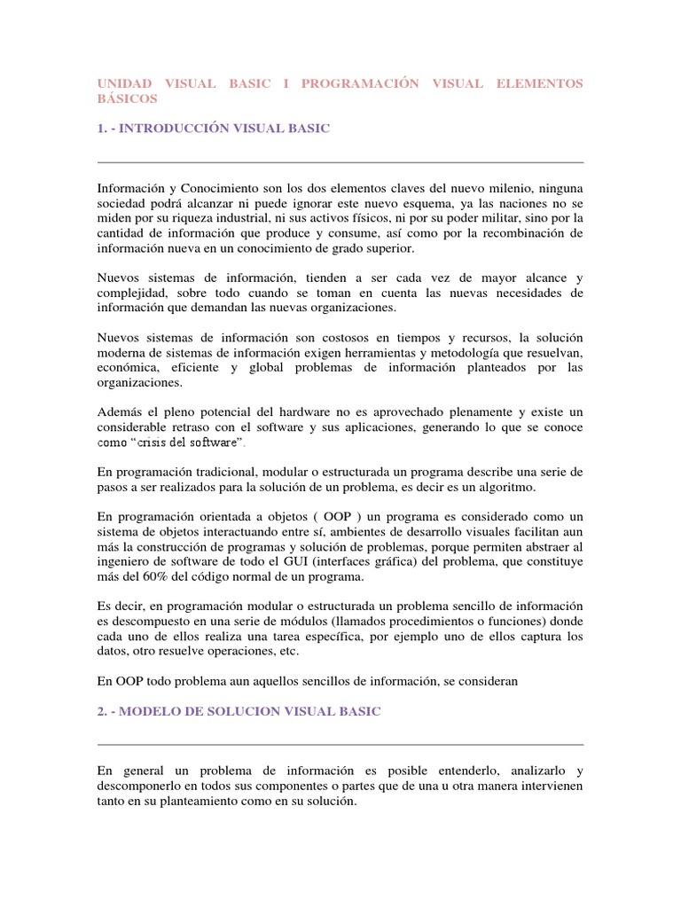 Unidad Visual Basic I Programación Visual Elementos Básicos | PDF ...
