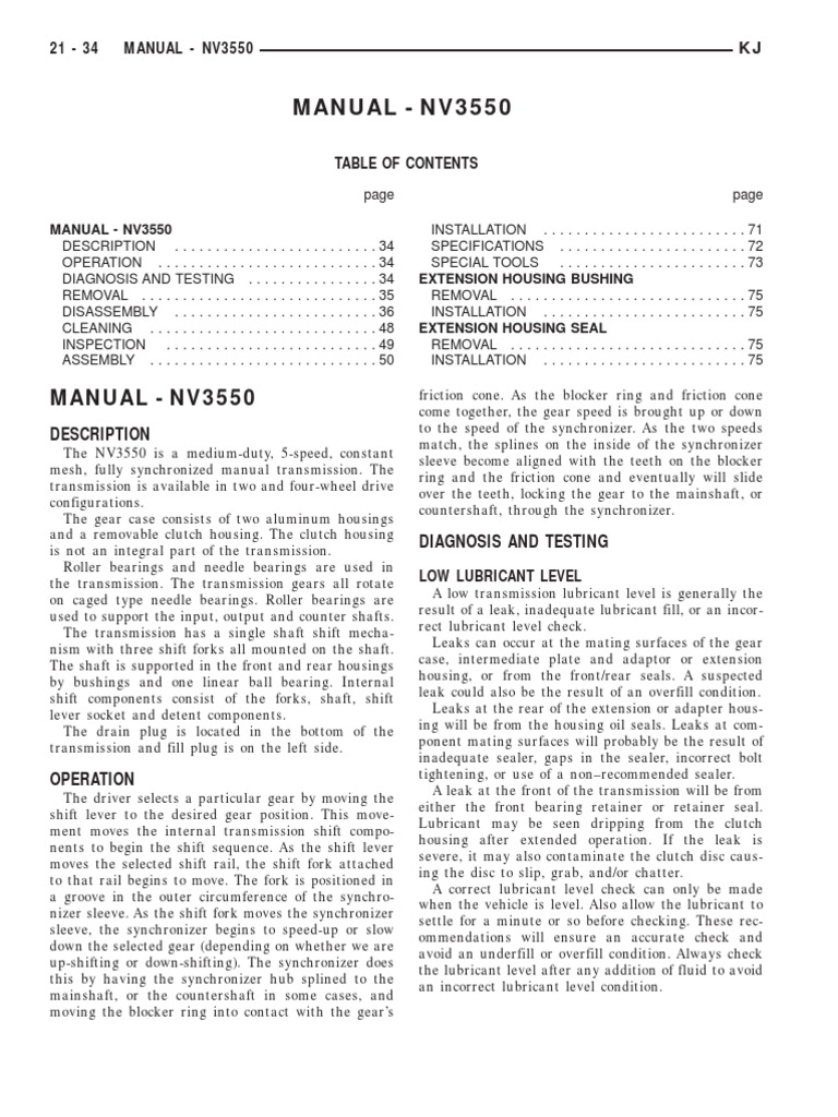 Manual Transmission - NV3550 | PDF | Manual Transmission | Transmission ...