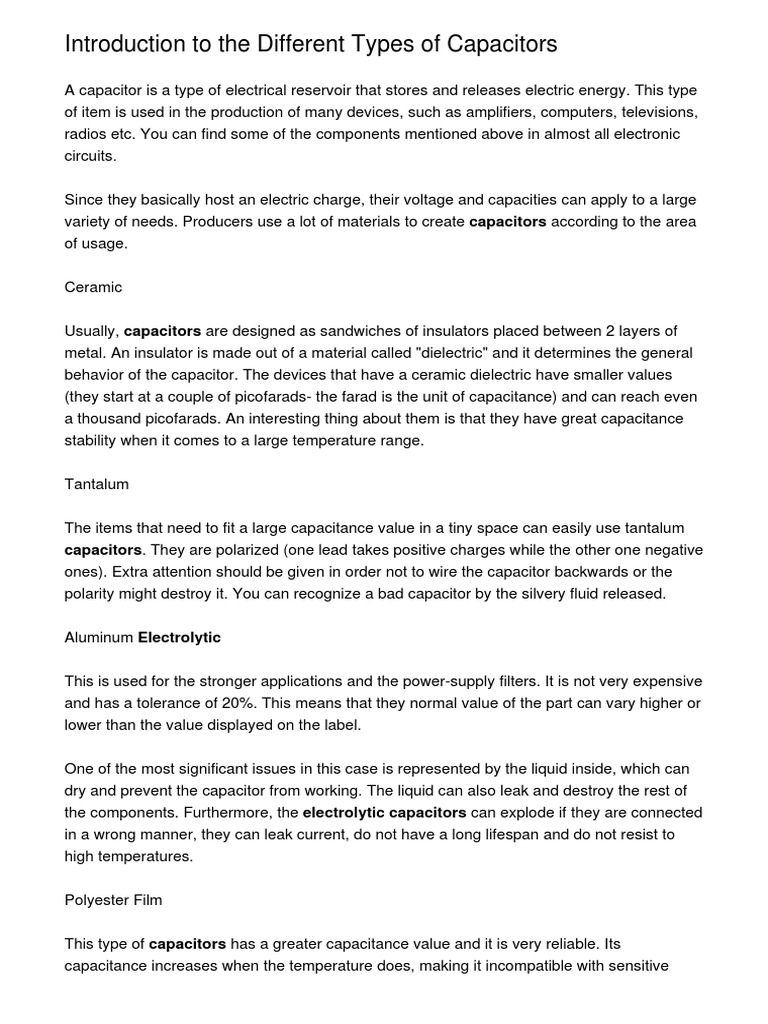 Introduction To The Different Types of Capacitors | PDF | Capacitor ...