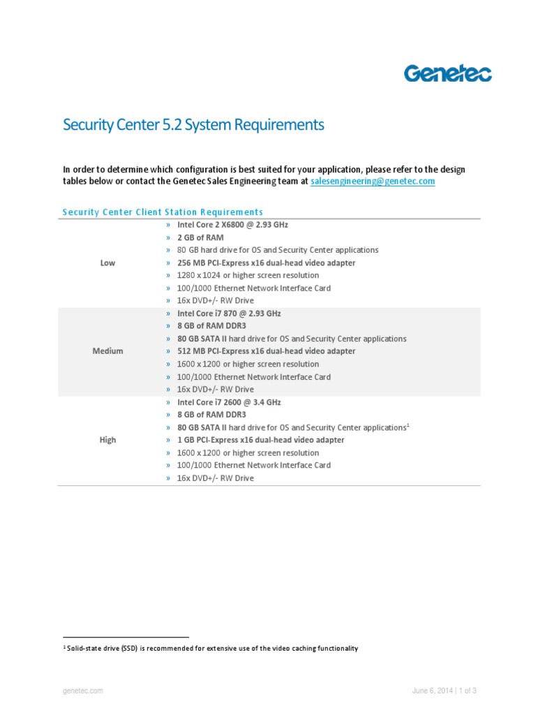 Genetec Security Center 5.2 System Requirements | PDF | 64 Bit Computing | Microsoft Windows