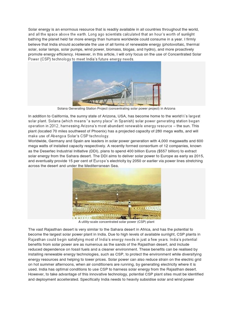 Solana Generating Station Project (Concentrating Solar Power Project ...