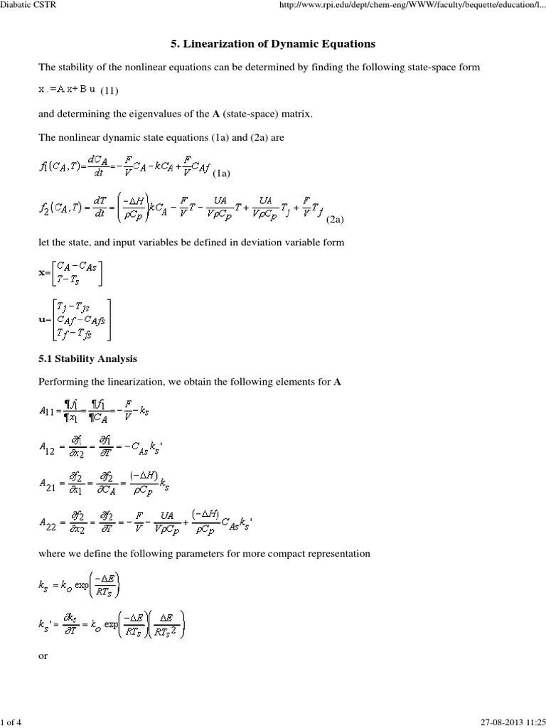 Linearization of Dynamic Equations for Stability and Input/Output Transfer Function Analysis of ...