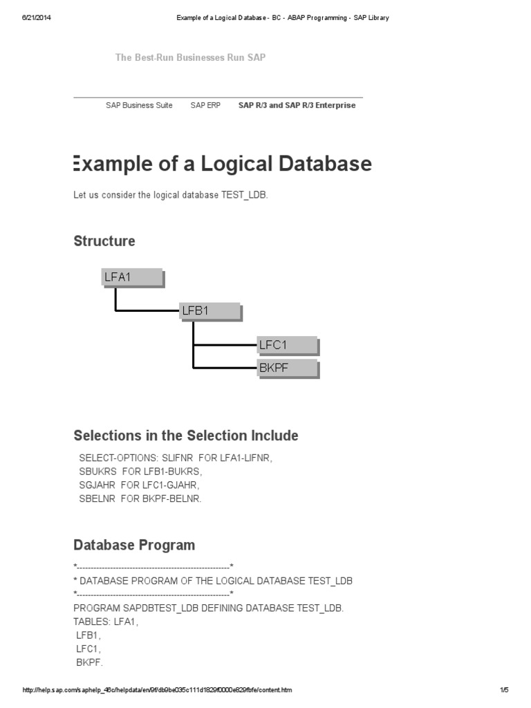 Example of A Logical Database - BC - ABAP Programming - SAP Library | PDF | Databases | Computer ...