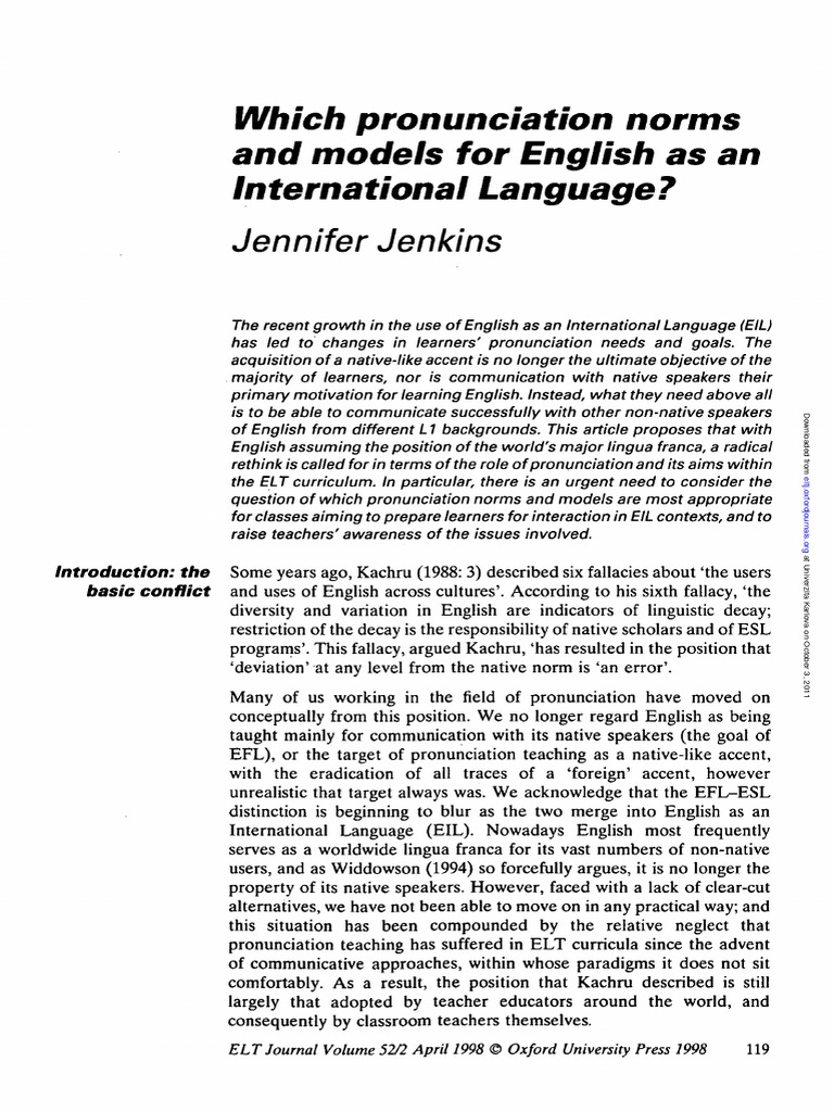 Jenifer Jenkins: Which Pronunciatin Norms | PDF | English Language ...