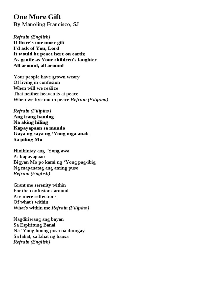 One More Gift With Filipino Verse Lyrics | PDF
