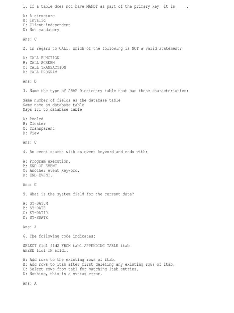 Sap Abap Cert 02 | PDF | Subroutine | C (Programming Language)