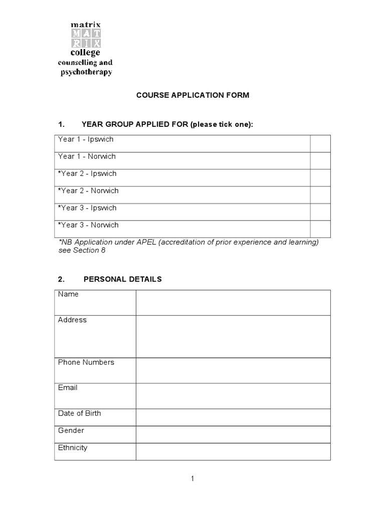 Matrix College Application Form 2014-15 | PDF | Computing | Crime Thriller