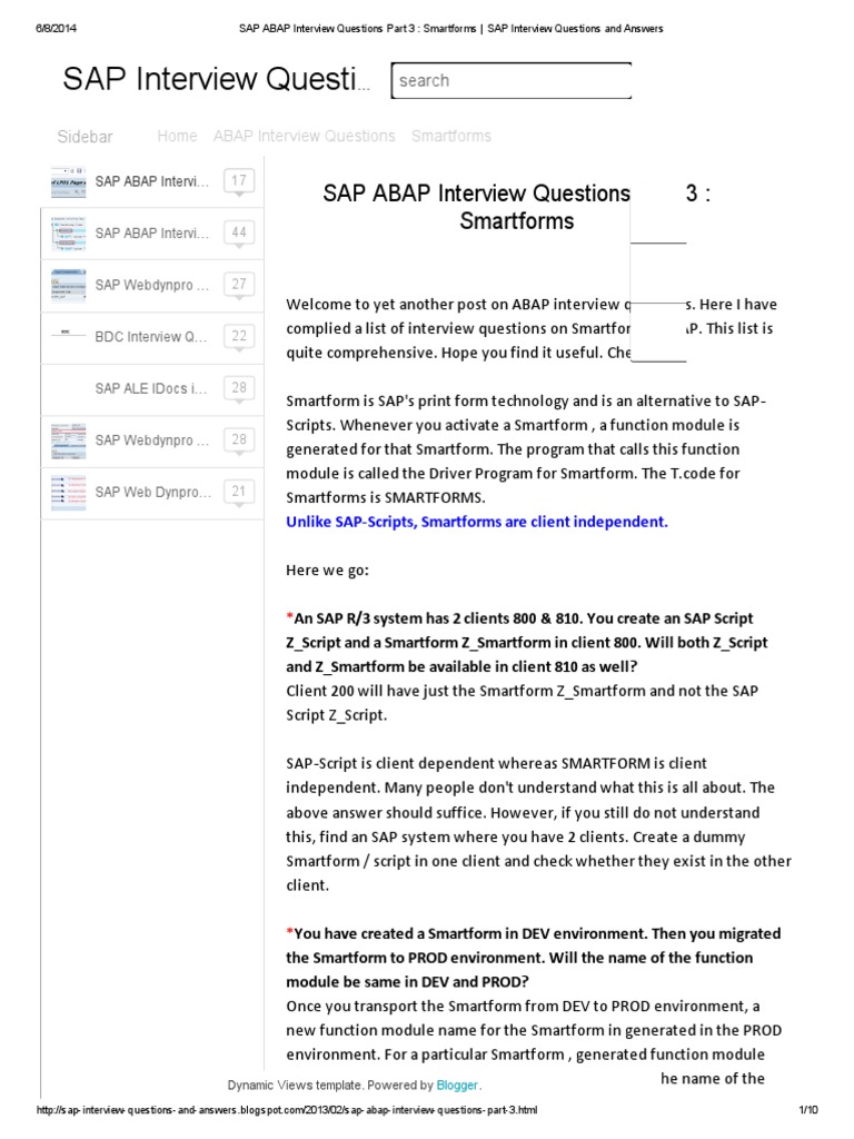 SAP ABAP Interview Questions Part 3 - Smartforms - SAP Interview Questions and Answers | PDF ...