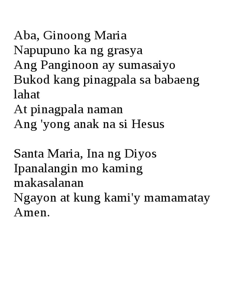 Aba Ginoong Maria Lyrics | PDF