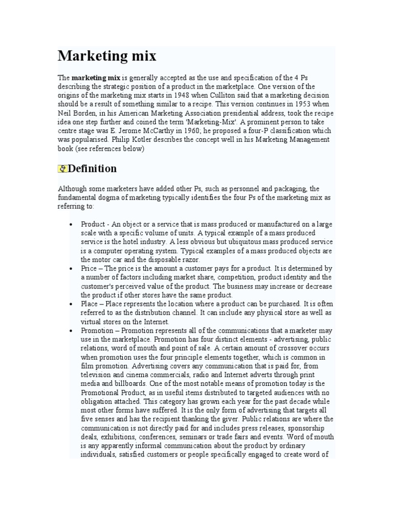 Marketing Mix | PDF | Promotion (Marketing) | Marketing