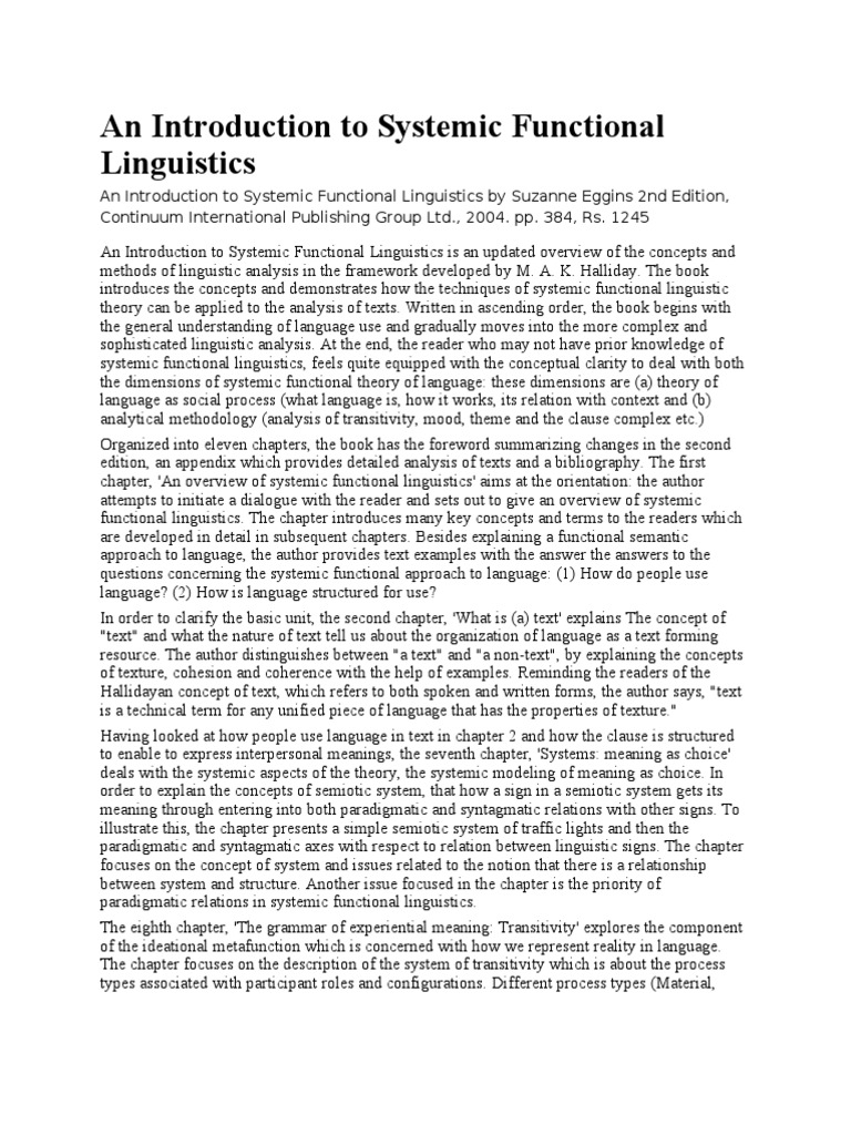 An Introduction To Systemic Functional Linguistics | PDF | Linguistics | Semantics