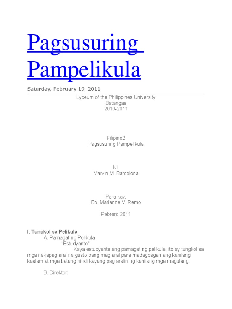 Pagsusuring Pampelikula | PDF