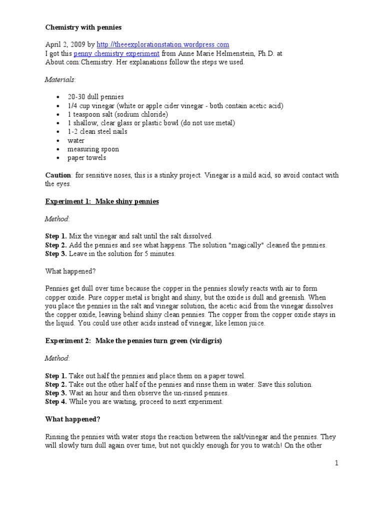 Penny Chemistry Experiments Explained | PDF | Rust | Copper