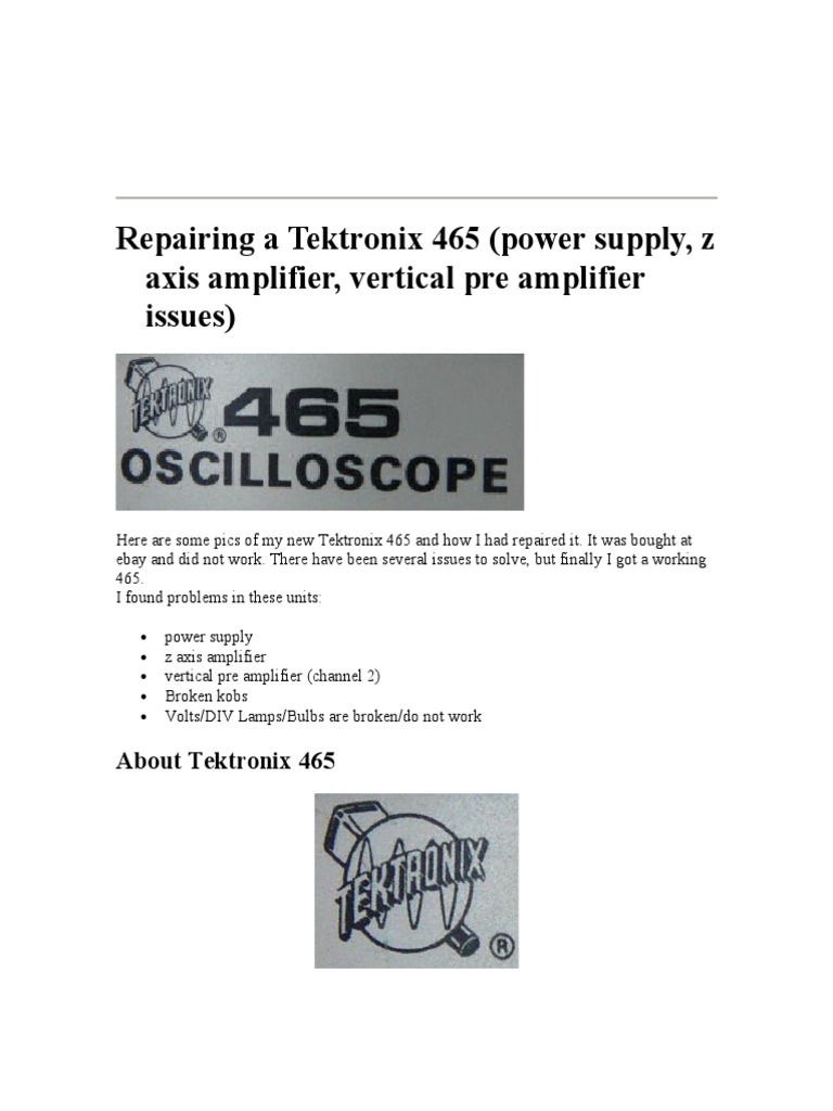 Repairing A Tektronix 465 | PDF | Amplifier | Amplitude