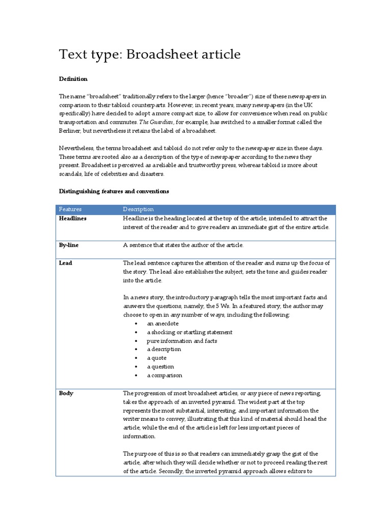 Features of Broadsheet Newspapers | PDF | Labour Party (Uk) | Newspapers