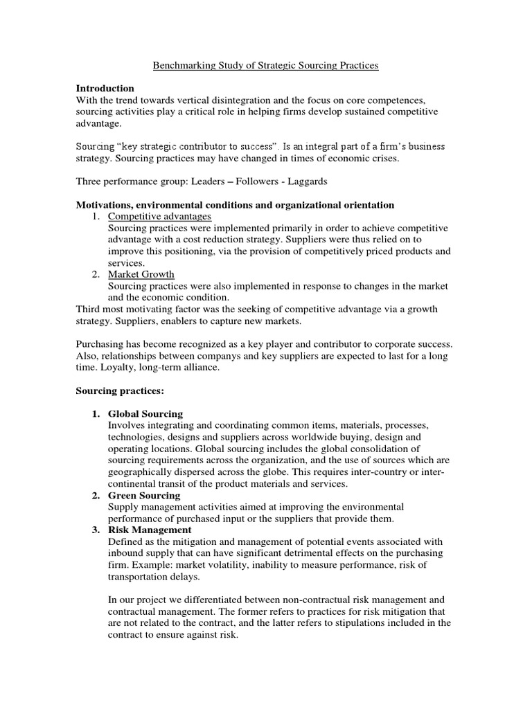 Benchmarking Study of Strategic Sourcing Practices | PDF | Supply Chain ...