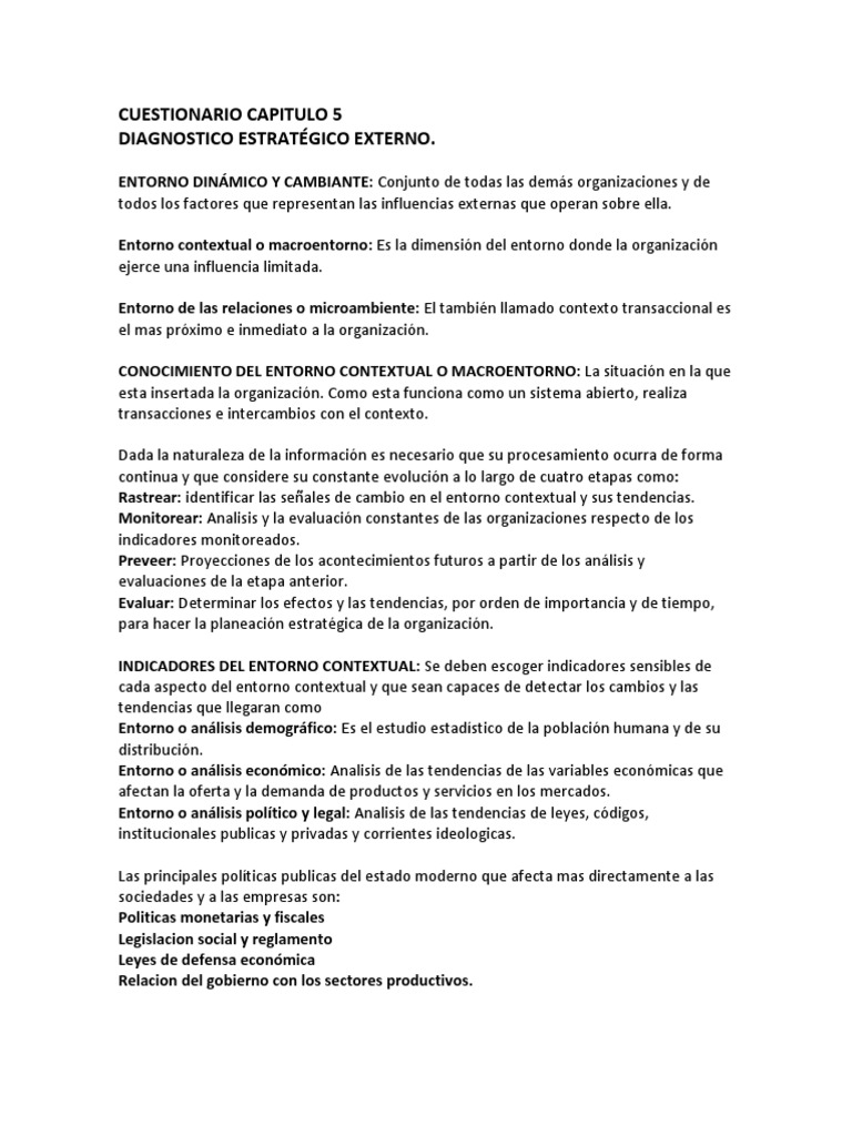 CUESTIONARIO CAPITULO 5 Planeacion Estrategica | PDF | Planificación | Sociedad