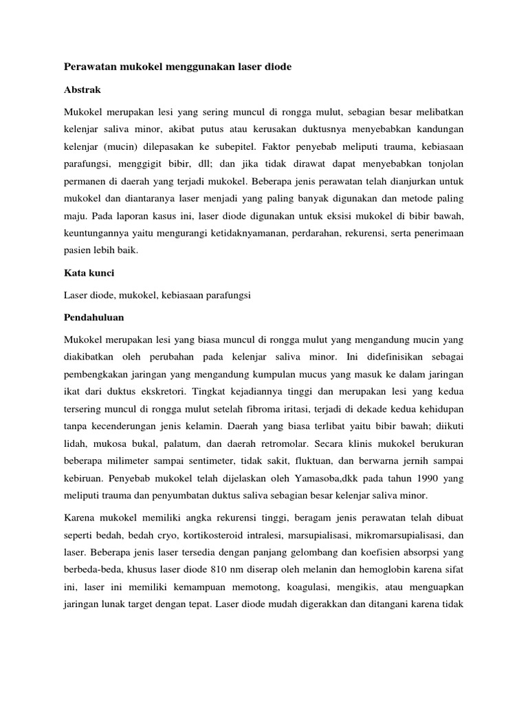 Perawatan Mukokel Menggunakan Diode Laser | PDF | Sains & Matematika