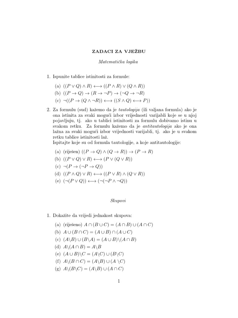 Matematička Logika-Zadaci | PDF