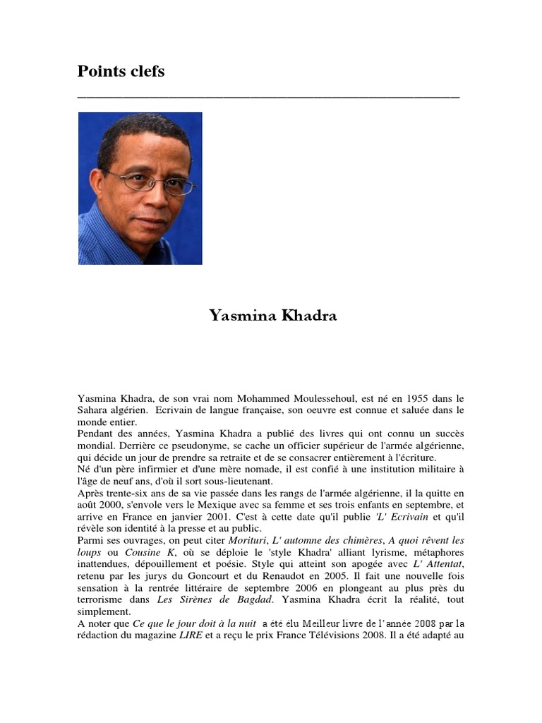 Yasmina Khadra : Biographie et Œuvres | PDF