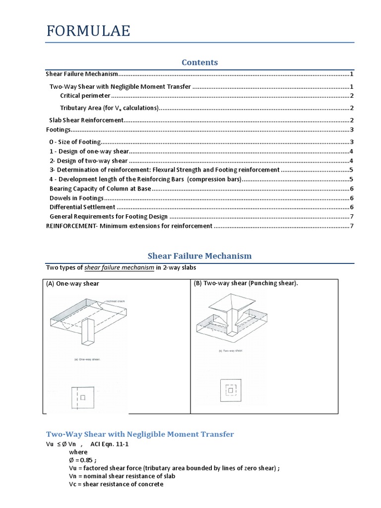 Formulae: Two-Way Shear With Negligible Moment Transfer | PDF | Column ...