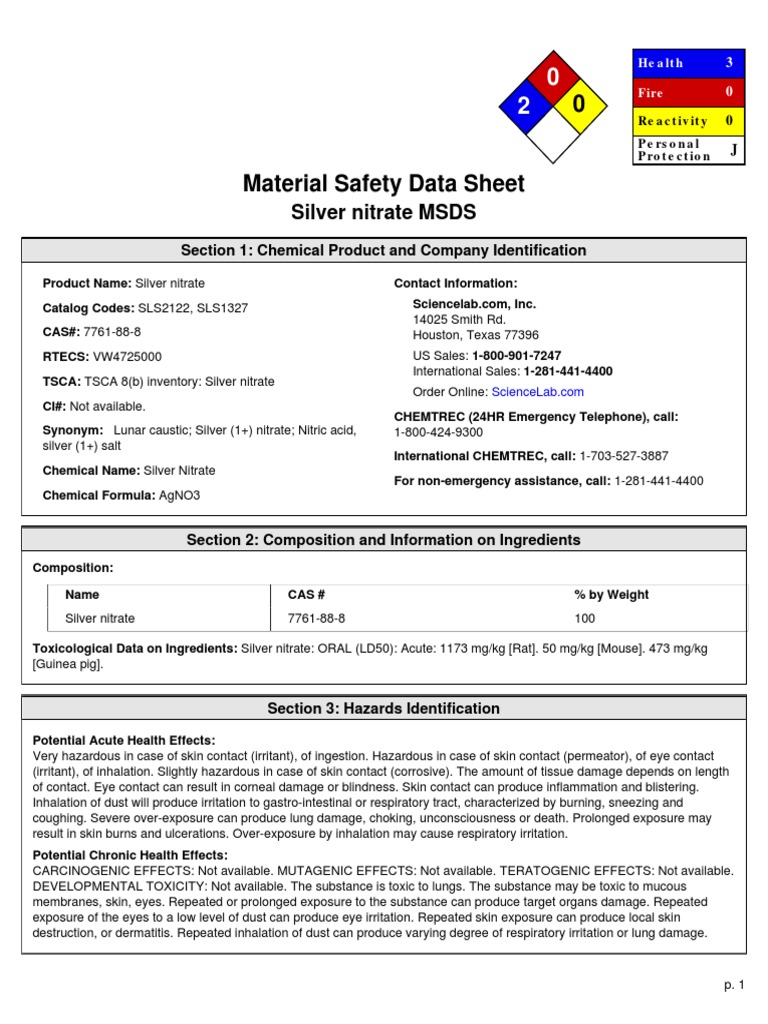 MSDS - AgNO3 | PDF | Solubility | Toxicity