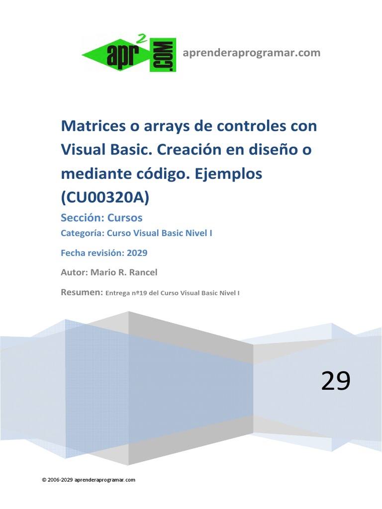 CU00320A Matrices Arrays de Controles Formularios Ejemplos Con Visual Basic | PDF | Básico ...