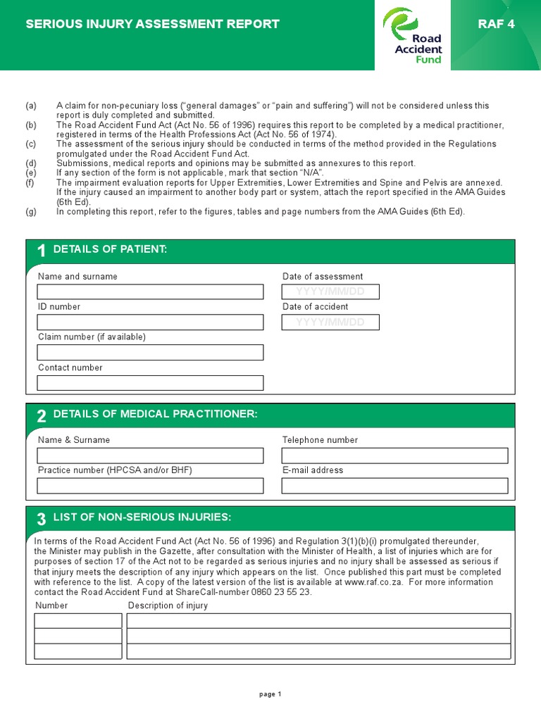 RAF 4 Claim Form | PDF | Medical Specialties | Diseases And Disorders