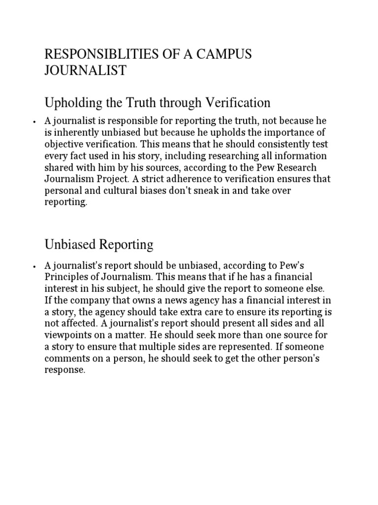 Responsiblities of A Campus Journalist | PDF